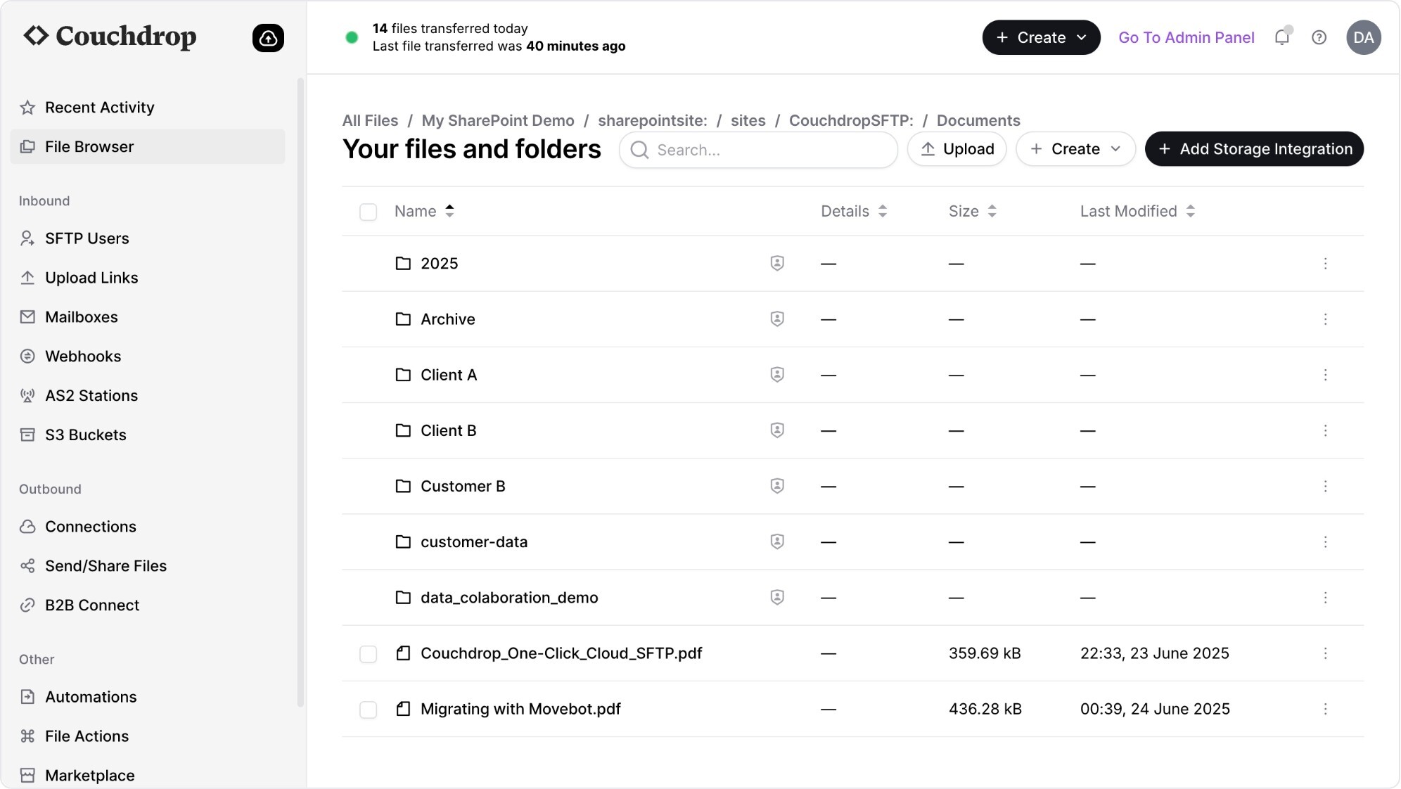 How to connect SFTP users to SharePoint using Couchdrop